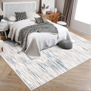 ROYHOME 8x10 Bedroom Rug Geometric Large Living Room Area Rug Indoor Washable Rug Non-Slip Stain Resistant Throw Floor Carpet Modern Abstract Dining Room Rug Boho Accent Rug for Home Office, Blue