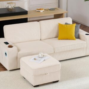 VanAcc Sofa, Modern Couch with Deep Seat, Ottoman Sofa- Comfy Couch for Living Room Apartment(Beige Corduroy)