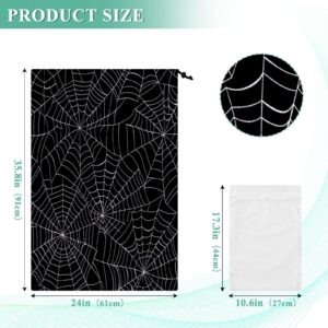 White Spider Webs Halloween Laundry Bag with Drawstring Closure Heavy Duty Extra Large Mesh Dirty Clothes Organizer Easy Fit a Laundry Hamper or Basket for College Dorm Apartments Travel, 24"x 36"