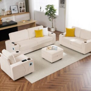 VanAcc Sofa, Modern Couch with Deep Seat, Ottoman Sofa- Comfy Couch for Living Room Apartment(Beige Corduroy)