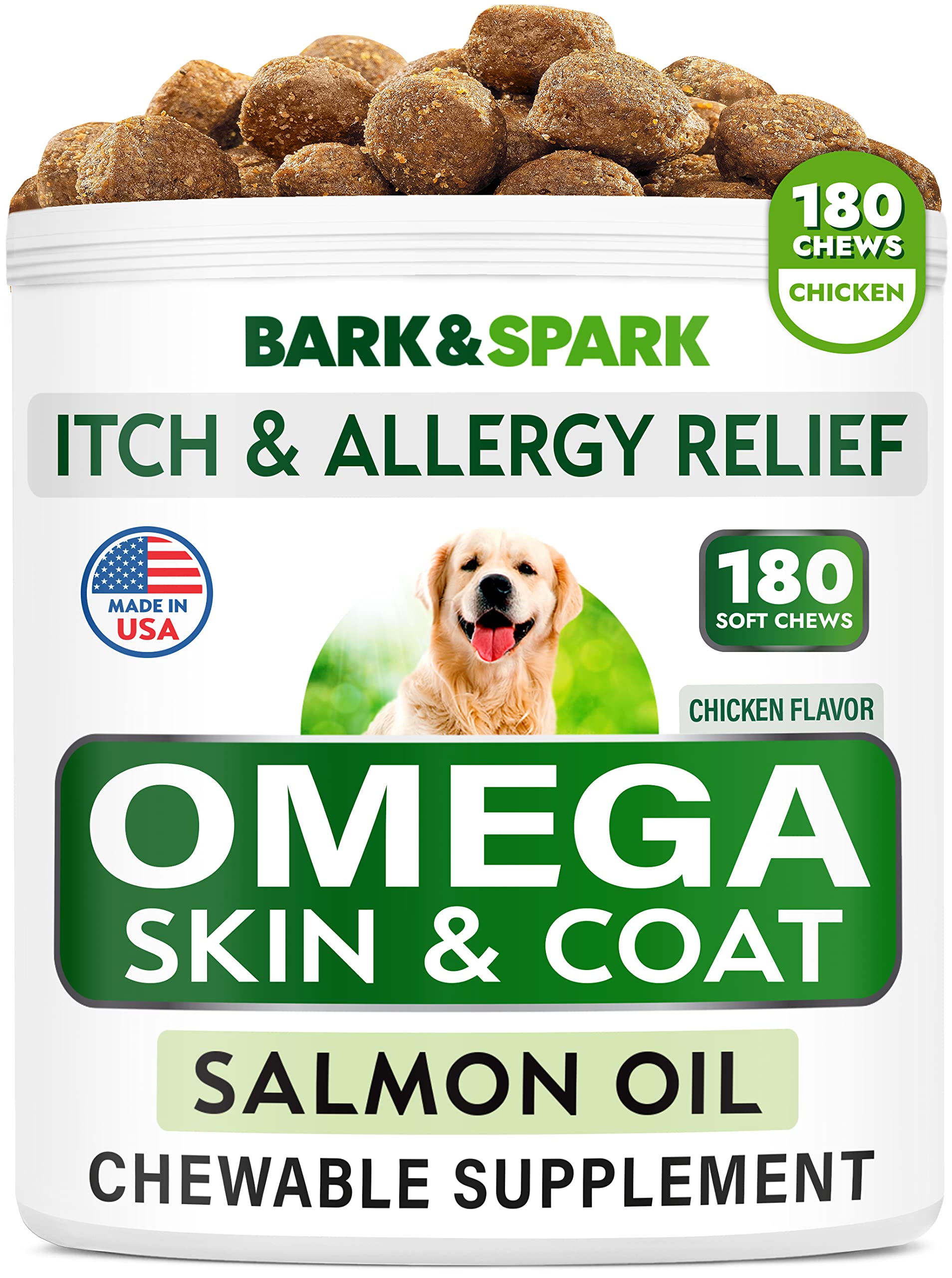 BARK&SPARK Omega 3 for Dogs - 150 Fish Oil Treats for Dogs - Skin and Coat Supplement - EPA & DHA Fatty Acids - Canine Salmon Oil - Krill