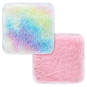 2 pcs school locker rugs,12''soft fluffy faux fur area carpet with anti-slip layer,tie-dye square locker decorations aesthetic nail photography for girls (pink, 12×12in)