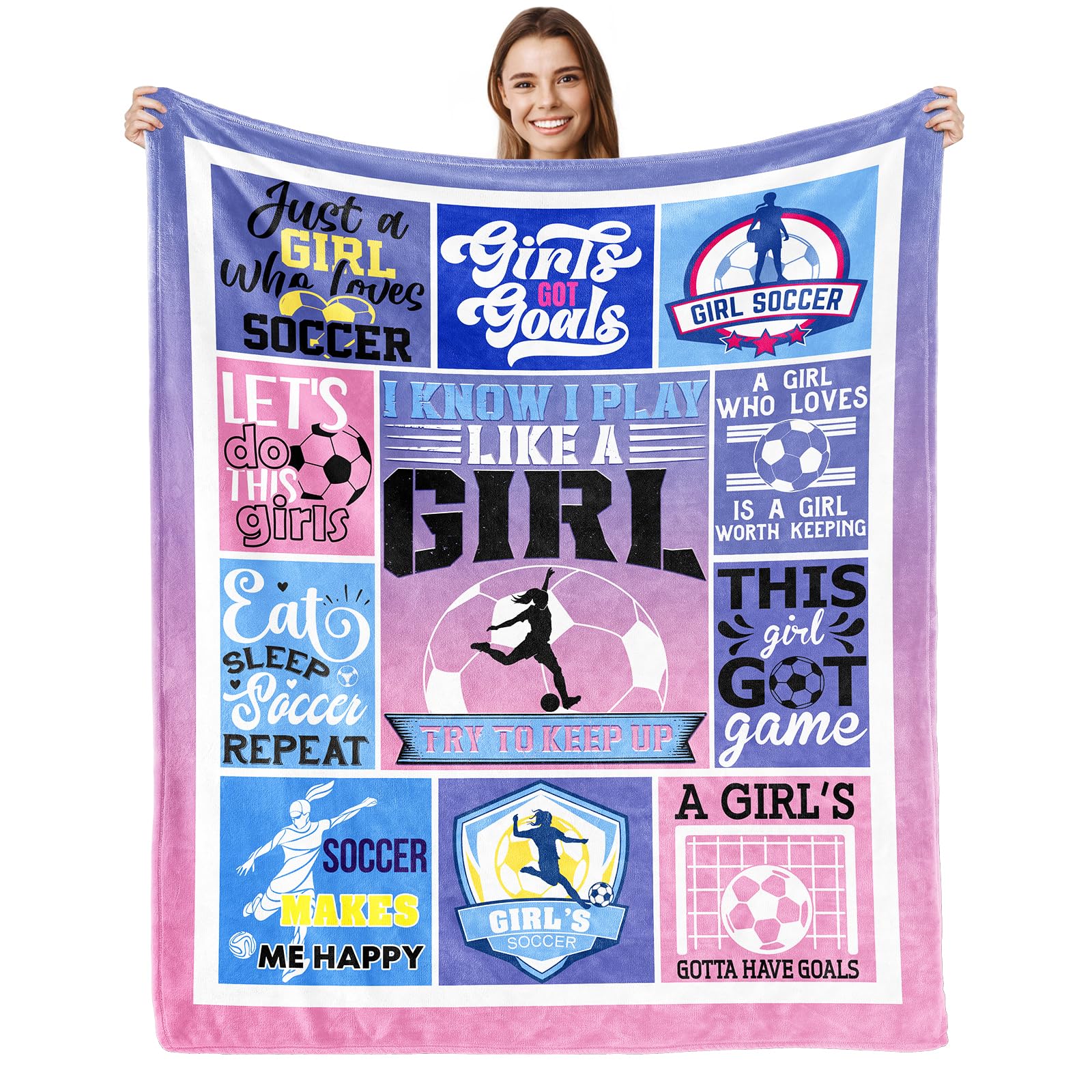 Kesidilo Soccer Gifts for Girls, Soccer Blanket for Girls 50"x40", Girls Soccer Gifts for Birthday, Soccer Party Favors, Soccer Stuff for Soccer Lovers and Players