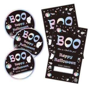 boo! happy halloween stickers set - laser pumpkins - 40 self-adhesive labels, round & tag shaped, each 20 pcs for gift wrapping, goodie bag, party supplies for halloween decoration-b04