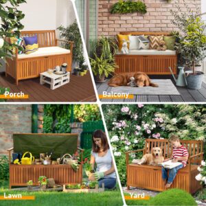 VINGLI 47in Outdoor Storage Bench Outdoor Bench with Storage, Garden Bench Patio Bench 43 Gallon Deck Storage Bench Porch Bench Wood Storage Bench