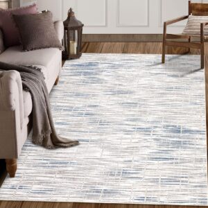 ROYHOME 8x10 Bedroom Rug Geometric Large Living Room Area Rug Indoor Washable Rug Non-Slip Stain Resistant Throw Floor Carpet Modern Abstract Dining Room Rug Boho Accent Rug for Home Office, Blue