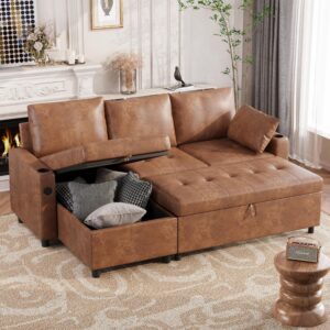 esright sleeper sofa couch with pullout bed, faux leather sofa bed pull out couch bed sofa pull out couch with storage, sectional sleeper sofa couch with pull out bed for living room clearance, brown