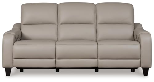 Signature Design by Ashley Mercomatic Casual Leather Match Wall Hugger Power Reclining Sofa with Adjustable Headrest and USB Ports, Light Gray