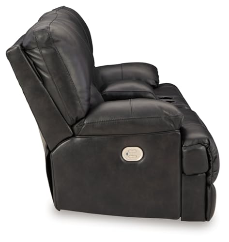 Signature Design by Ashley Mountainous Modern Leather Match Wall Hugger Power Reclining Loveseat with Adjustable Headrest, USB Ports, Storage and Cup Holders, Black