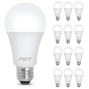 feit electric a19 led light bulb, 100w equivalent, e26 medium base, 1500 lumens, 5000k daylight white, general purpose light bulbs, 11,000-hour lifetime, a1600/850/10kled/2/6, 12 pack