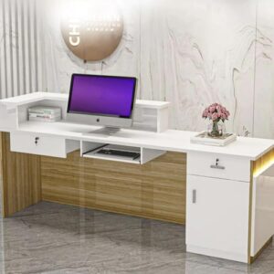 Commercial-Grade Reception Desk - Offers a Clean Look for Modern Offices and Public Spaces(F,200 cm x 60 cm x 100 cm)