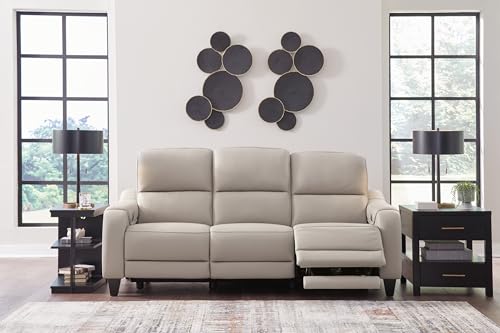 Signature Design by Ashley Mercomatic Casual Leather Match Wall Hugger Power Reclining Sofa with Adjustable Headrest and USB Ports, Light Gray