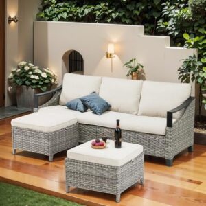 feishominoo outdoor patio furniture, 5 piece patio furniture all weather 2-seater outdoor sectional sofa with thick cushions for patio,porch,garden,backyard (beige, s-3 sofa set)