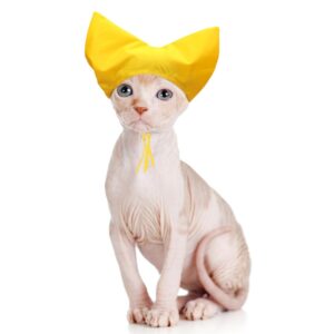 pet shower cap - waterproof shower caps for sphynx reusable cats ear protection bath cap with adjustable strap ear covers for house cats small dogs puppy pet grooming accessories (yellow)