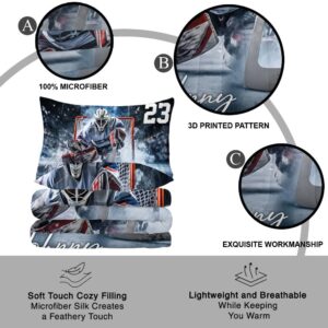 WAZARO Custom Amazing Ice Hockey Goalie Comforter Set, Personalized Hockey Blanket Twin Full Queen King, Hockey Decorations for Boys Room Hockey Stick Bedding Sets Bedspreads Sport Home Decor