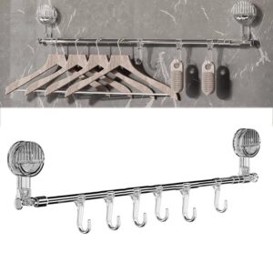 retractable towel rack, suction cup towel bar with 6 sliding hooks, 23-47 inch adjustable, removable vacuum suction towel holders, bathroom wall washcloth rack, for kitchen, toilet, shower, door(gray)