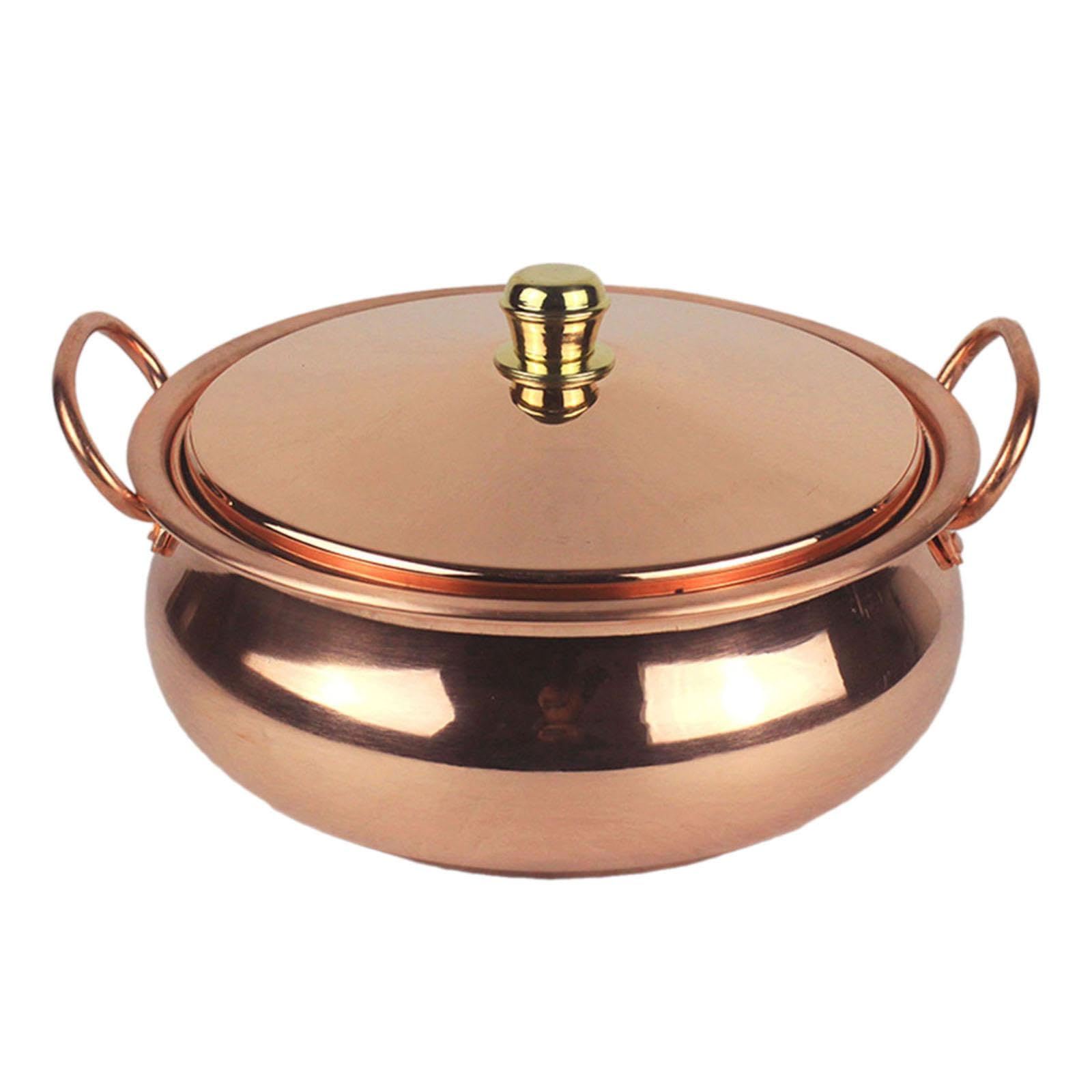 Fenteer Copper Pot for Stovetop, Induction Beautiful Shape Cooking Pot with Lid Saucepan Copper Cookware Hot Pot for Restaurant Home, 20cm