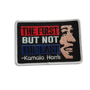 patch party club, kamala harris not the first 1-pc, embroidered circular iron-on patch, size 3.5" x 2.65", patch for jackets, hats, bags