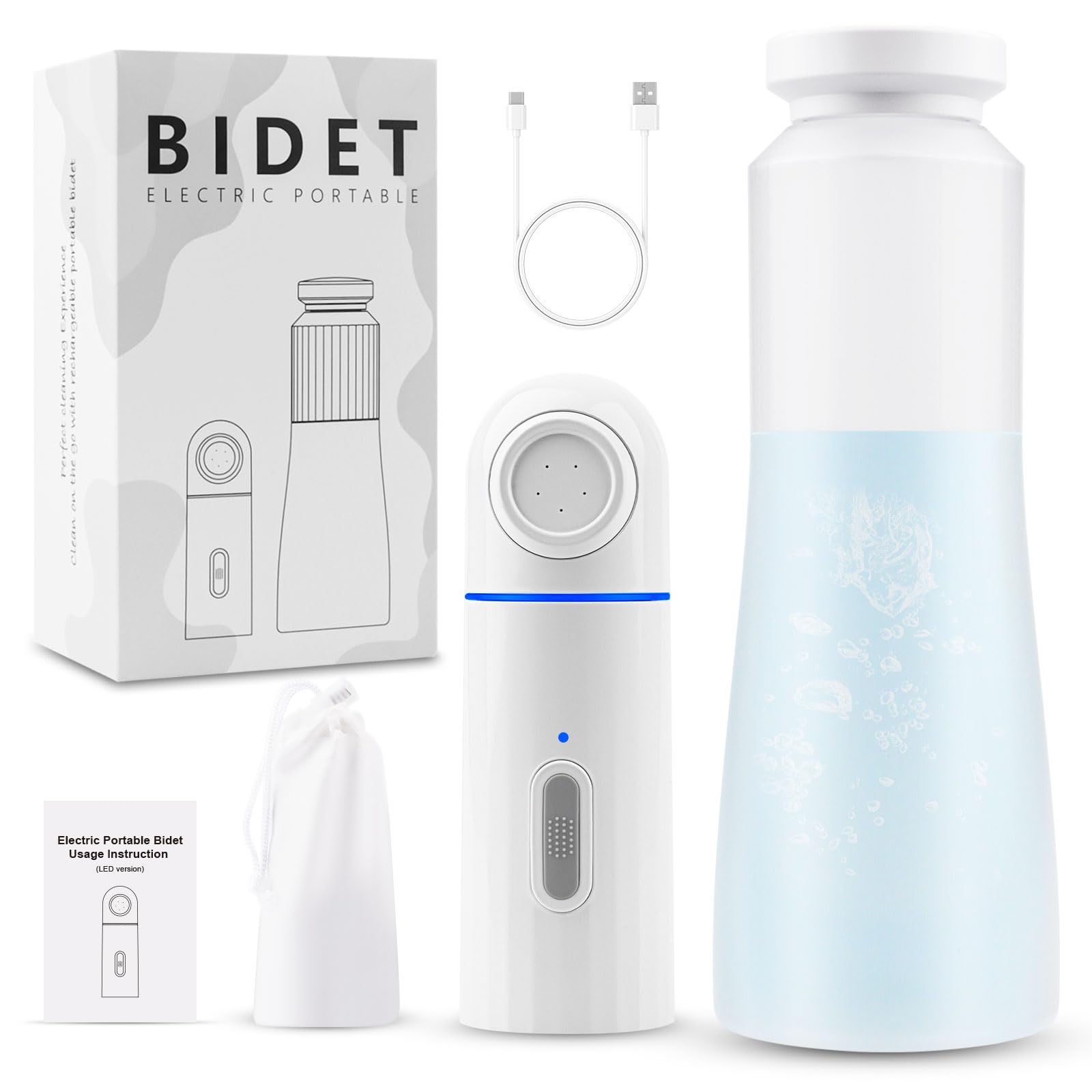 Portable Bidet for Travel, Rechargeable Electric Handheld Bidet Sprayer for Personal Hygiene and Postpartum Cleaning, 2 Modes | 350 ml