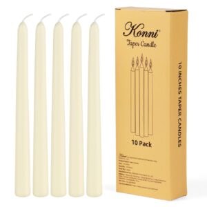 konni 0.87×10 inch ivory taper candles, unscented and smokeless tall candlesticks, 10 pack tapered candles with cotton wicks, long burning, ideal for weddings, dinner parties, and home décor