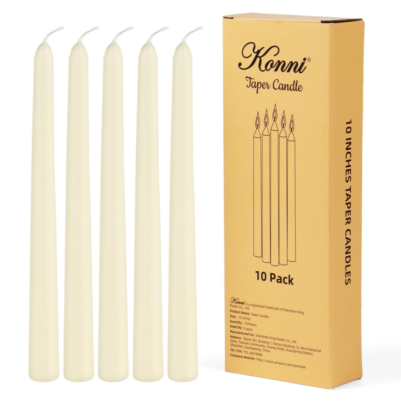 KONNI 0.87×10 Inch Ivory Taper Candles, Unscented and Smokeless Tall Candlesticks, 10 Pack Tapered Candles with Cotton Wicks, Long Burning, Ideal for Weddings, Dinner Parties, and Home Décor