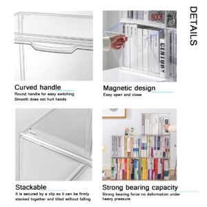 Fox Claw ​​​​​​Clear Acrylic Bookcase, Book Organizer Box, Portable Book Containers with Magnetic Door, Stackable Display Case for Purses Handbags Dolls Toys Shoes(Clear, 14.17" ×10.63"×8.66")