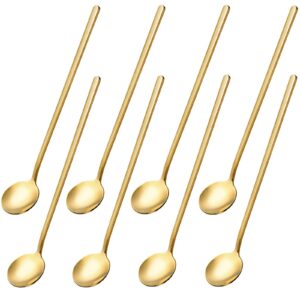 yallmisywell upgraded coffee spoons, 8pcs 6.6inches espresso spoons, stirring spoons, gold teaspoons, tea spoons long handle, ice tea spoons, 304 stainless steel dessert spoons