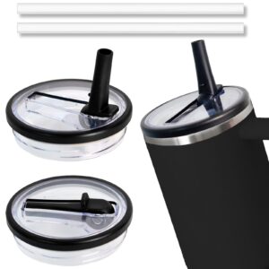 2 pcs tumbler flip straw lid replacement fit for stanley cup 40 oz|leak-proof splash resistant tumbler lids|reusable tumbler cover for stanley quencher（black）