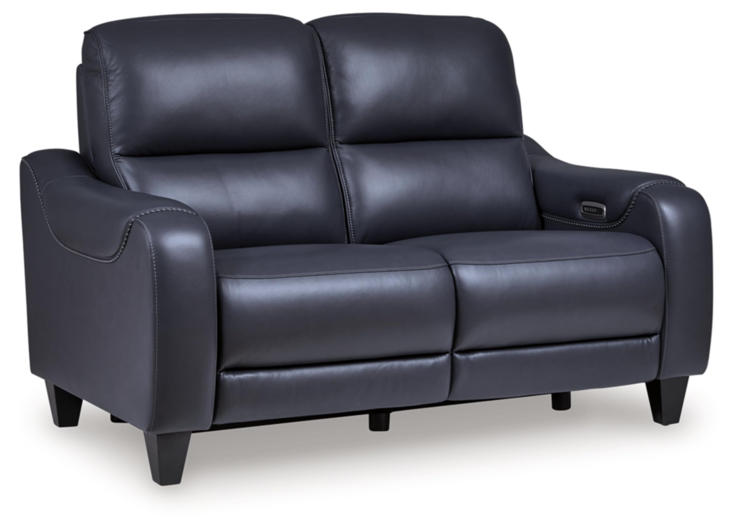 Signature Design by Ashley Mercomatic Contemporary Leather Match Wall Hugger Power Reclining Loveseat with Adjustable Headrest and USB Ports, Blue