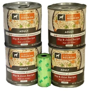 SIMPLY NOURISH Adult Hip & Joint Recipe Shreds Made with Chicken. with Glucosamine & Chondroitin Comes in 4-10 OZ Cans/Plus Dog Waste Bag.