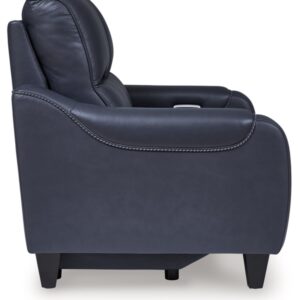 Signature Design by Ashley Mercomatic Contemporary Leather Match Wall Hugger Power Reclining Loveseat with Adjustable Headrest and USB Ports, Blue