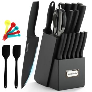 knife sets, kitchen knife block set, 19 pcs kitchen knife with sharpening, high carbon stainless steel sharp & rust resistant dishwasher safe