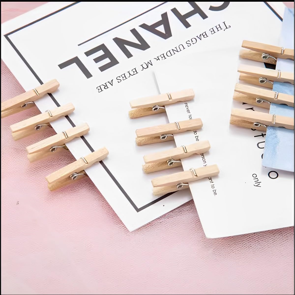 Wooden Small Picture Clips Mini Clothes Pins for Photo Natural Crafts 1.2 Inch 100 PCS Decorative Wood Clips for Wall Hanging Pictures