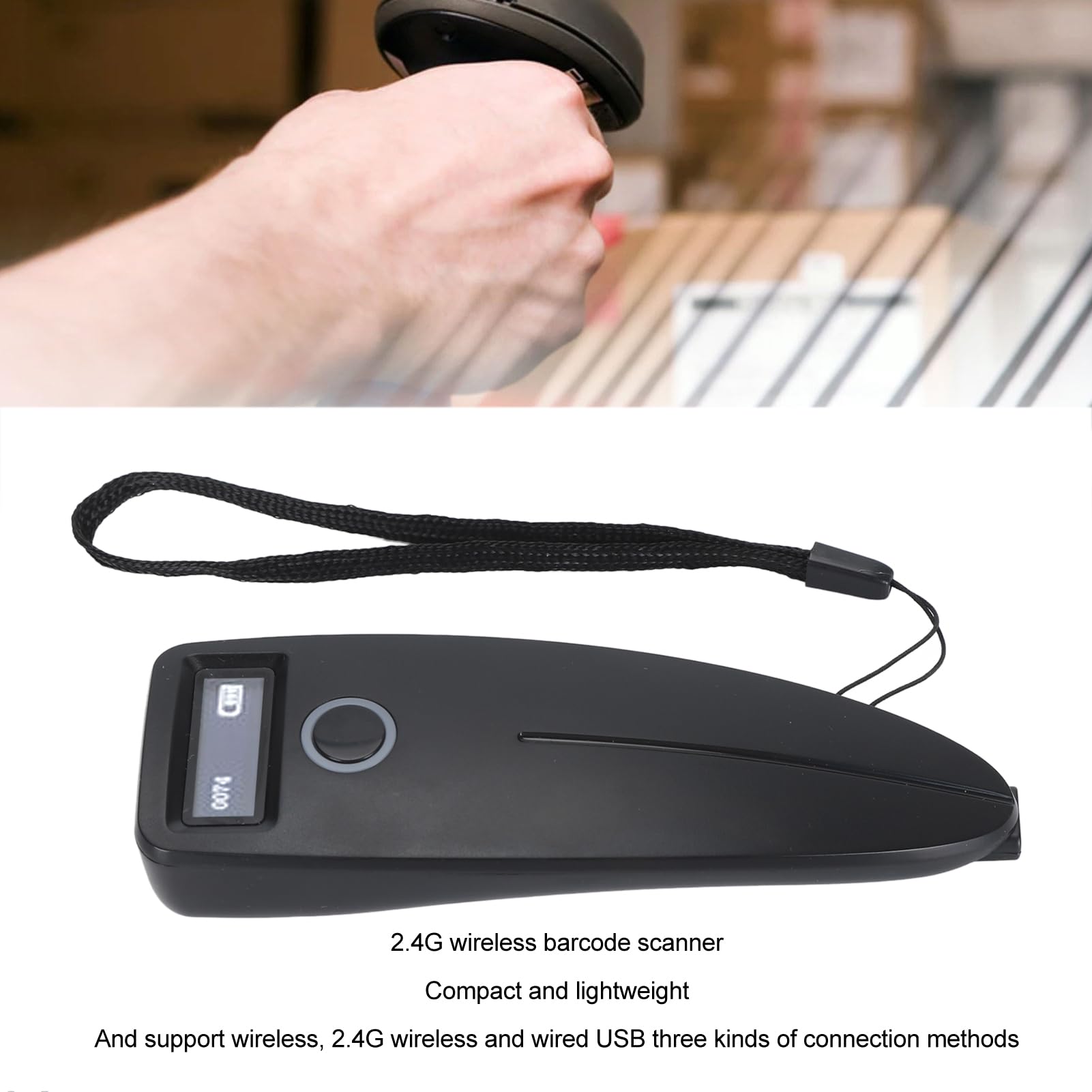 Mini Barcode Reader, 2.4G Omni Directional Mini 2D Barcode Scanner 1100mAh Battery for Inventory Management