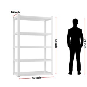 Garage Shelving 1650LBS Storage Shelves Heavy Duty Garage Shelves 5 Tier Adjustable Metal Shelves for Garage Storage Rack Heavy Duty Shelving Industrial Utility Shelf, 36" W x 72" H x 16" D, White