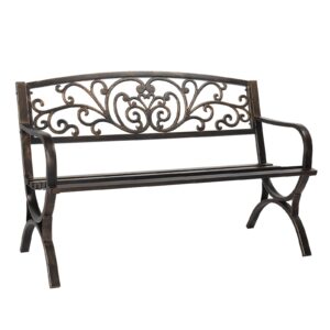 butterfly back cross feet bronze iron bench, powder-coated iron outdoor garden bench, 50 x 23.82 x 33.27 inches, bronze