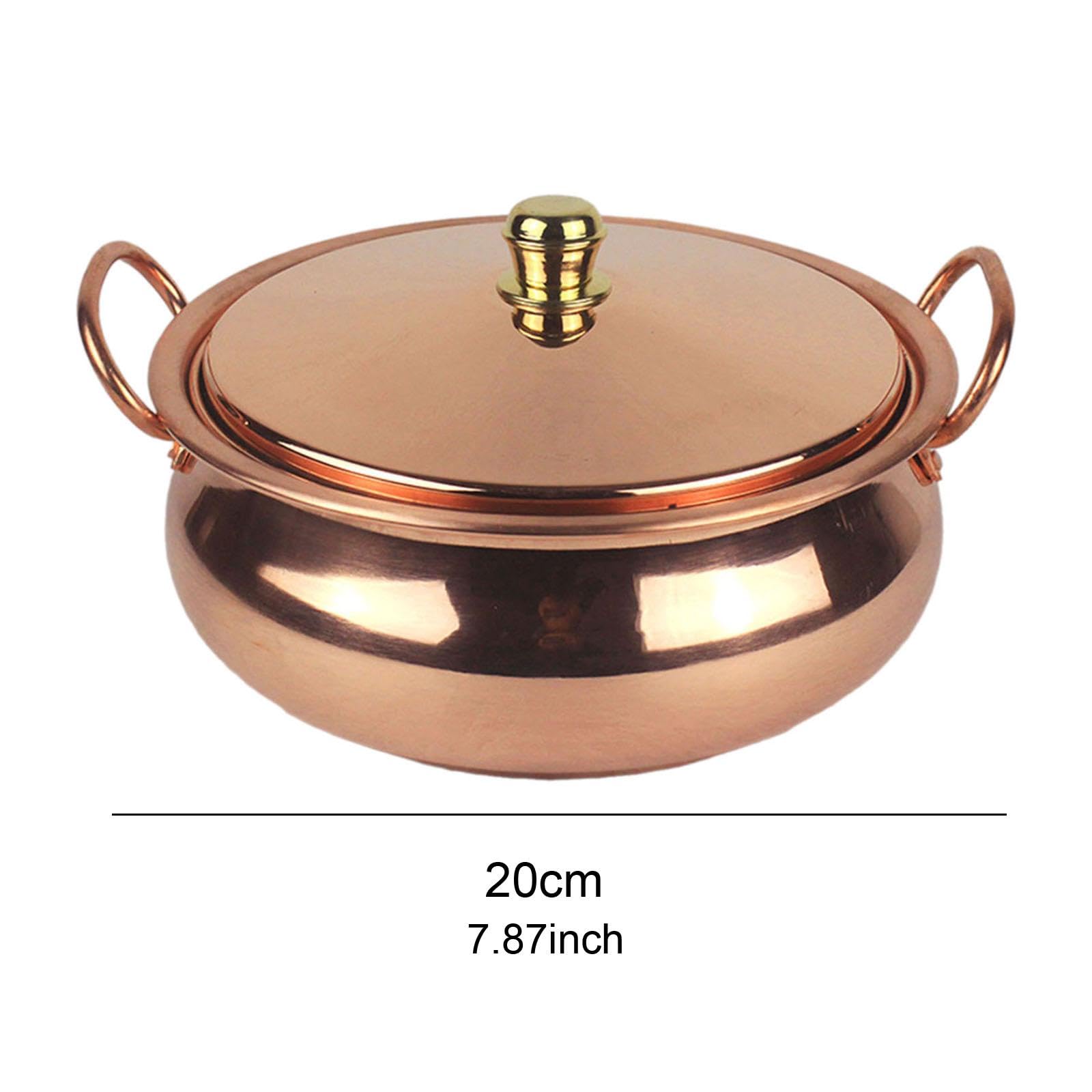 Fenteer Copper Pot for Stovetop, Induction Beautiful Shape Cooking Pot with Lid Saucepan Copper Cookware Hot Pot for Restaurant Home, 20cm