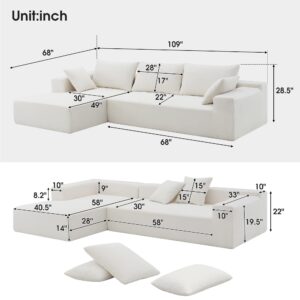 Modular L Shape Sectional Sofa Set, 4 Seat Modern Minimalist Style Couch, Convertible Upholstered Sleeper Sofa for Living Room Salon, 2 PCS Free Combination, No Assembly Required, Cream 109×68"