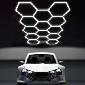 hexagon garage light,57 pack 14 hexagon honeycomb lights,368w 39376lm hexagon led lights,6500k super bright led hexagon garage light,led hexagon lights for garage workshop basement gym warehouse