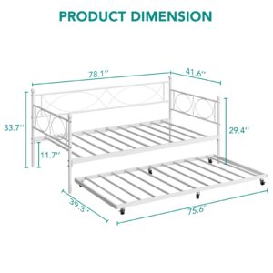 IDEALHOUSE Twin Bed with Pull Out Trundle, Metal Twin Daybed and Trundle Set, Day Bed Sofa Bed Frame with Steel Slat Support, Multifunctional Daybed Frame for Bedroom, Living Room, Guest Room