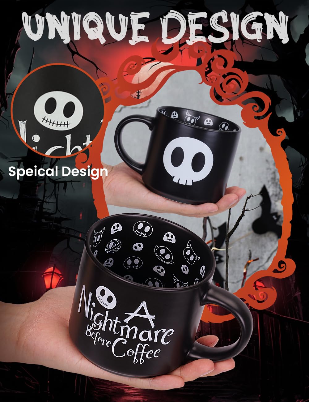 Cessfle Nightmare Before Christmas Gifts, Nightmare Before Christmas Mug, Jack Smile Face Skellington Christmas Coffee Mug 14oz, Christmas Gifts for Women Men