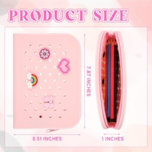 Bulyoou Pink Silicone Pencil Case with Shoe Charm Slots Cute Pencil Bags Pencil Pouch Aesthetic Pencil Pouch Makeup Pouch for Women DIY Without Charms