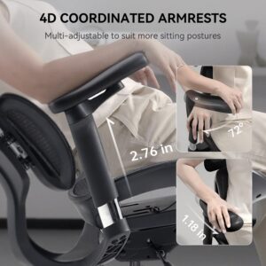 SIHOO Doro S100 Ergonomic Office Chair - with Dual Dynamic Lumbar Support, 5-Level Adjustable Backrest, 4D Coordinated Armrests, 135-degree Max. Recline Angle, Suitable for Home Office (Black)