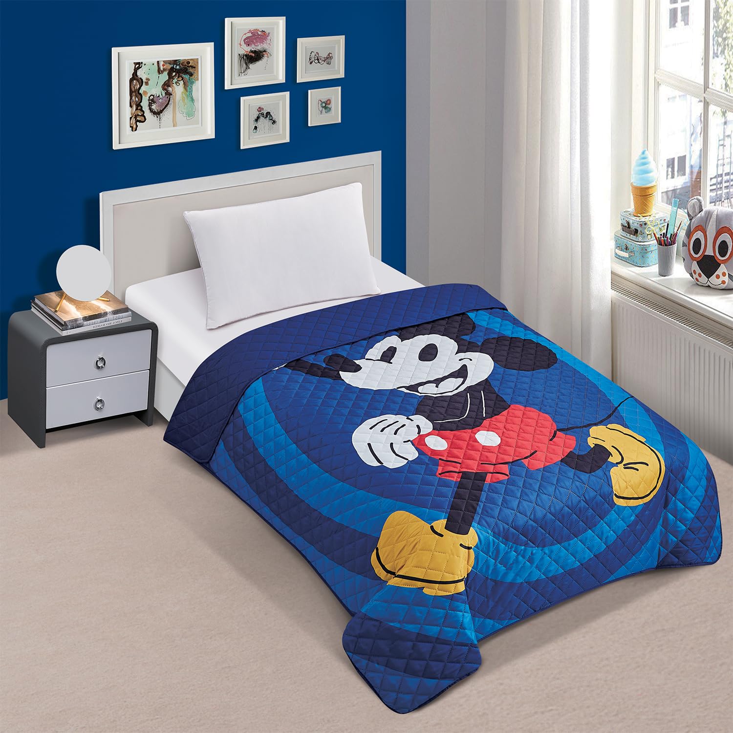 Mickey Mouse Bedspread Twin Set for Kids - Bundle with Mickey Mouse Quilted Bedspread for Twin Bed Plus Stickers, More | Mickey Mouse Twin Bedding Set for Boys