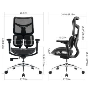 SIHOO Doro S100 Ergonomic Office Chair - with Dual Dynamic Lumbar Support, 5-Level Adjustable Backrest, 4D Coordinated Armrests, 135-degree Max. Recline Angle, Suitable for Home Office (Black)