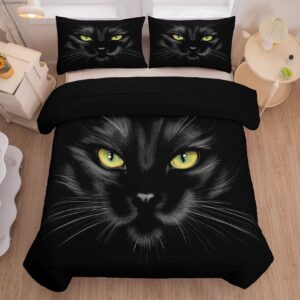 Peopleareok Black Cat Bedding King, Cute Cat Comforter for Girls Boys Kids, Soft and Lightweight Cat Comforter Set with 2 Pillowcases for All Season