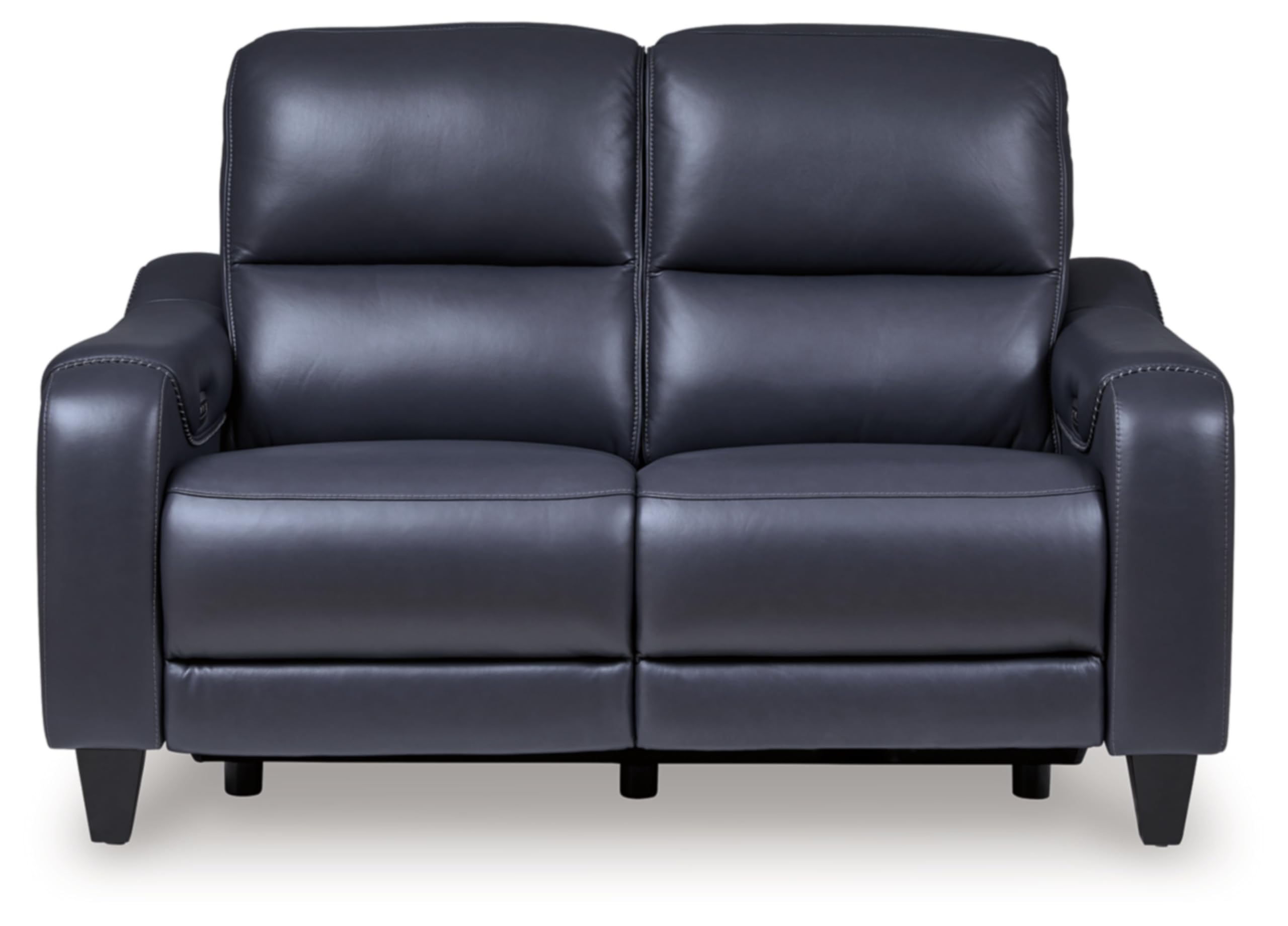 Signature Design by Ashley Mercomatic Contemporary Leather Match Wall Hugger Power Reclining Loveseat with Adjustable Headrest and USB Ports, Blue