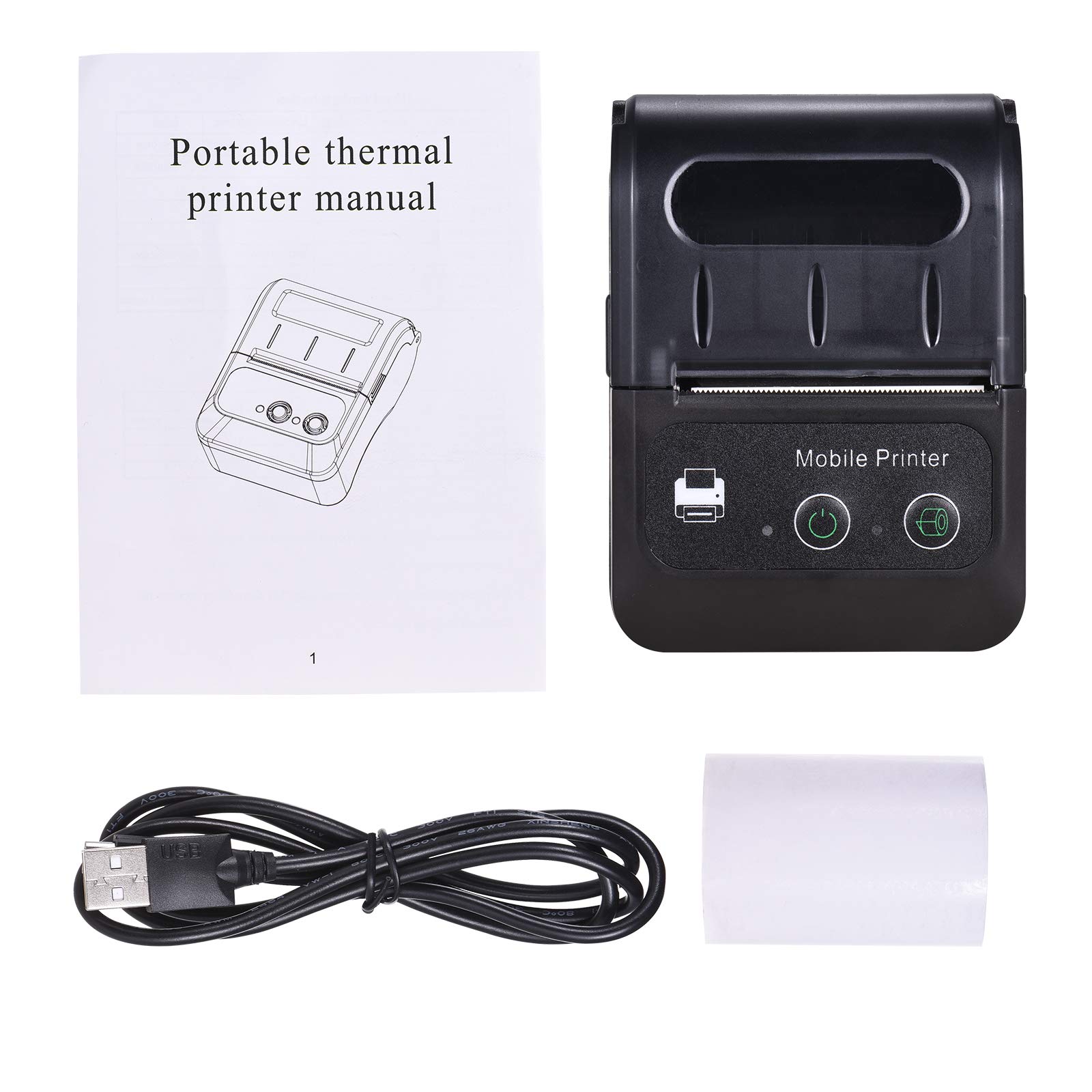 MIGYKO Portable Wireless BT 58mm 2 Inch Thermal Receipt Printer Mini USB Bill POS Mobile Printer Support ESC/POS Print Command Compatible with Android/iOS/Windows for Small Business Restaurant Retail