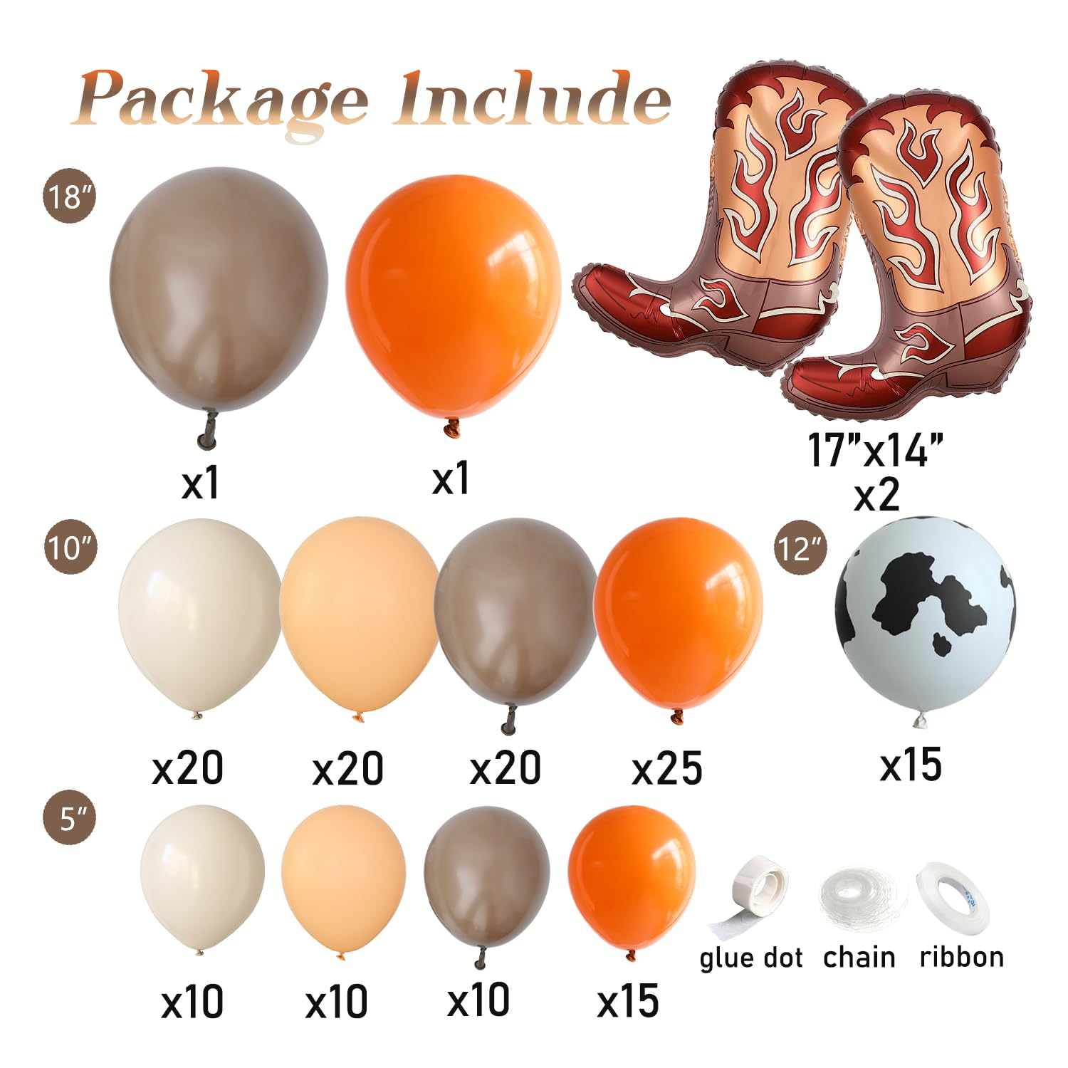 Western Cowboy Balloon Arch Garland Kit,152 pcs Brown White Sand Orange Nude Balloons Cowboy Boots Foil Balloons for Cowgirl Cowboy Birthday Party Decorations Retro Horse Rodeo Baby Shower Backdrop