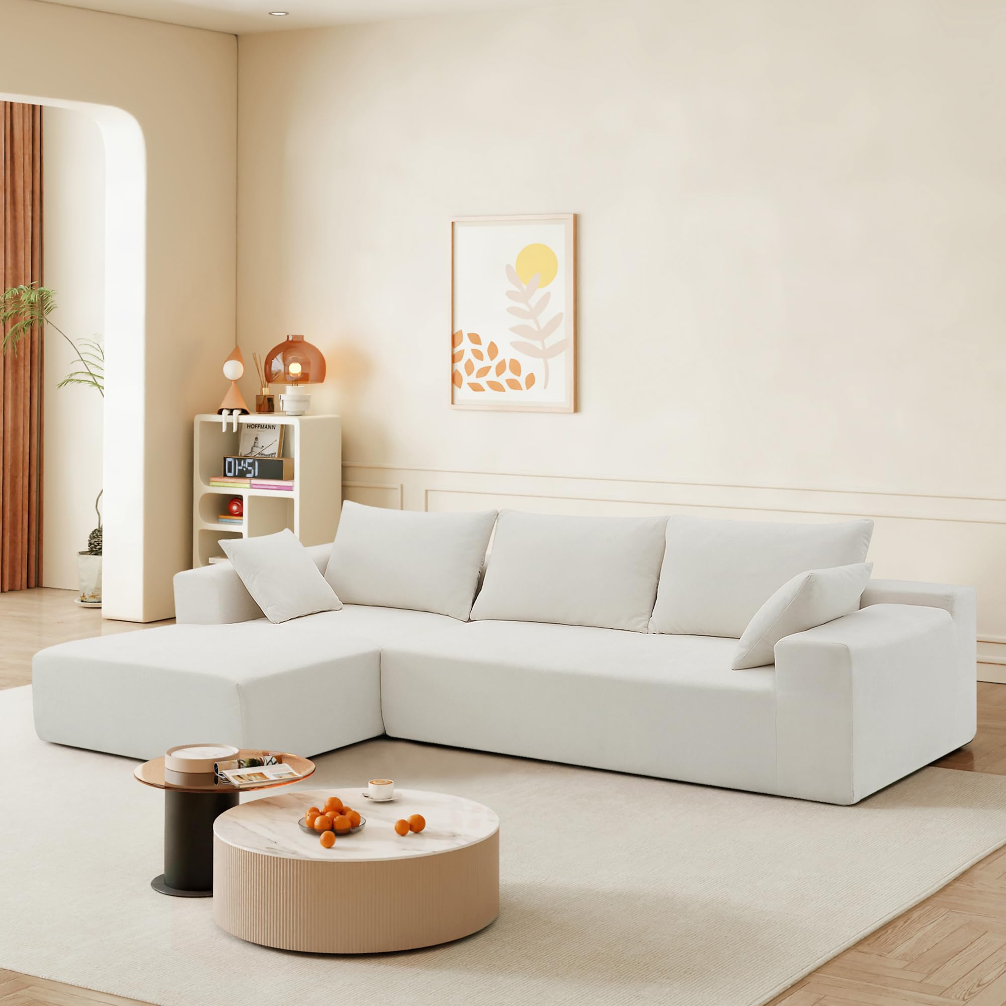 Modular L Shape Sectional Sofa Set, 4 Seat Modern Minimalist Style Couch, Convertible Upholstered Sleeper Sofa for Living Room Salon, 2 PCS Free Combination, No Assembly Required, Cream 109×68"